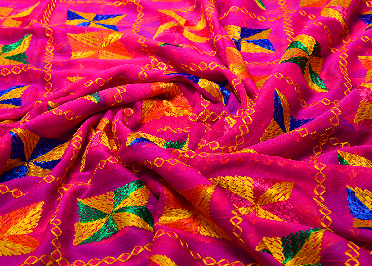 Pink color Simple Phulkari Dupatta – Valaika Design