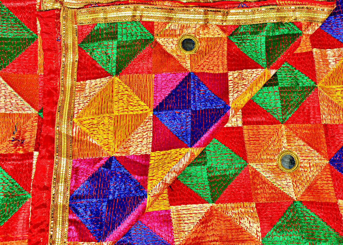 Red Heavy work Phulkari Dupatta – Valaika Design